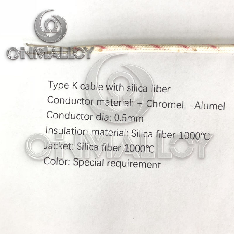 Silica Fiber 1000°C Type K Thermocouple Cable 0.5mm Conductor